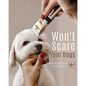 oneisall Dog Clippers Low Noise, 2-Speed Quiet Dog Grooming Kit Rechargeable Cordless Pet Hair Clipper Trimmer Shaver for Small and Large Dogs Cats Animals (Gold)