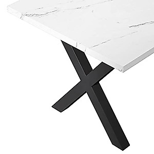 Henf 71" Dining Table for 6-8 People Luxury Faux Marble Kitchen Table Rectangular Dining Room Table with Double X-Shape Metal Base, Large Long Dinner Table for Kitchen Dining Room (White & Black)
