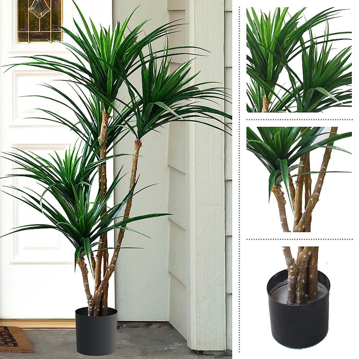 Pure Garden Artificial Tree - 51-Inch Tropical Yucca Plant with Rubber Leaves and Natural Trunk for Living Room, Bedroom and Office - Faux Plants