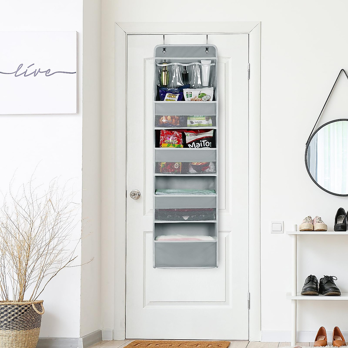 Univivi Door Hanging Organizer Nursery Closet Cabinet Baby Storage with 4 Large Pockets and 3 Small PVC Pockets for Cosmetics, Toys and Sundries (Grey)