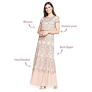 Adrianna Papell Women's Short Sleeve Blouson Beaded Gown, Blush/Gold, 6