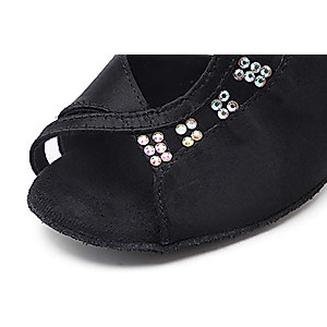 Pierides Women's Suede Sole Rhinestone Ballroom Dance Shoes Latin Salsa Performance Dance Shoes 2.75" Heel,7 US