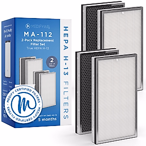 Medify MA-112 Genuine Replacement Filter Set for Allergens, Smoke, Wildfires, Dust, Odors, Pollen, Pet Dander | 3 in 1 with Pre-filter, True HEPA H13 and Activated Carbon for 99.9% Removal | 2-Pack