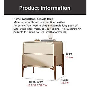 YWSXHS Modern Nightstand with 2 Drawers, Accent Bed Side Table with High Legs, Wooden Bedside Table, Bdeside Table, End Table, for Living Room, Small Space (Color : Cream White, Size : 45cm/17.7in)