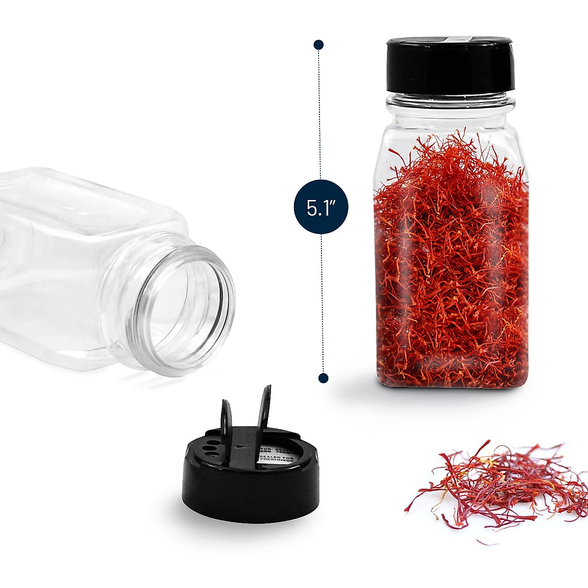 RoyalHouse 6 Pack 9.5 Oz Plastic Spice Jars with Black Cap, Clear and Safe Plastic Bottle Containers with Shaker Lids for Storing Spice, Herbs and Seasoning Powders, BPA Free, Made in USA