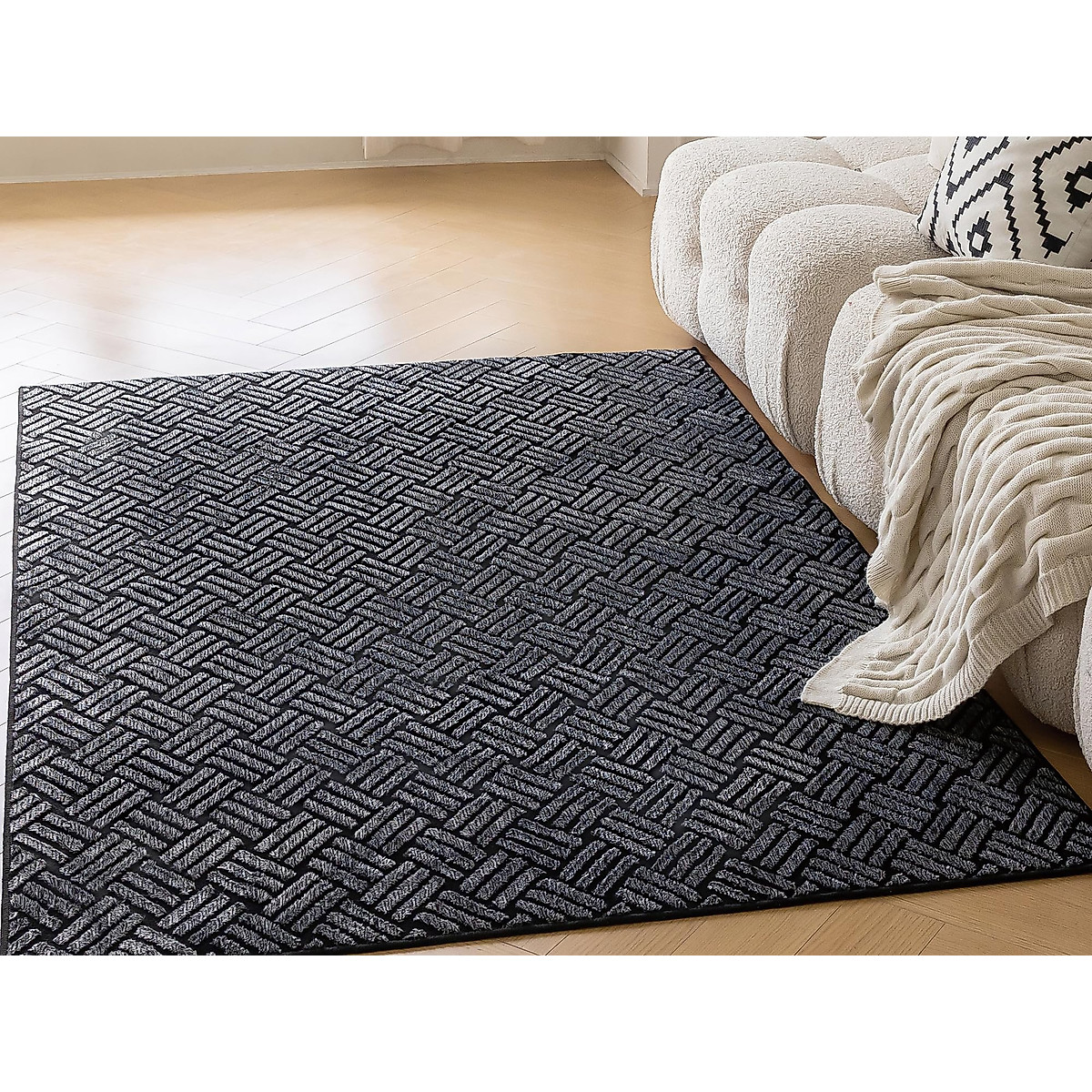 KORBLISS Ultra-Soft Microfiber Non-Slip 6x9 Area Rug, Luxurious Machine Washable Carpet for Bedrooms, Living Rooms, and Kids' Rooms, Jacquard Black