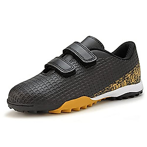 Hawkwell Boys Girls Athletic Turf Soccer Shoes(Toddler/Little Kid/Big Kid), Black PU, 6 M US