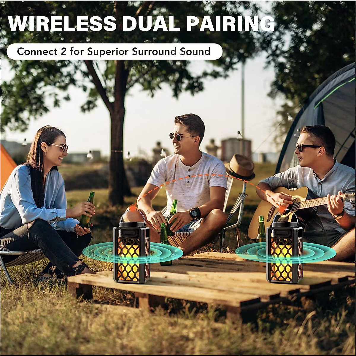 Outdoor Bluetooth Speaker,Wireless Bluetooth Speaker with Torch Light,IP65 Waterproof LED Flame Atmosphere Lantern Speaker for Party Garden Camping Patio Men Women Couples Dads Moms