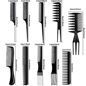12 Pieces Hair Brush Comb Set Paddle Hair Brush Detangling Brush, Including 1 Airbag Massage Comb,1 Roller Brush and 10 Hair Styling Comb for Wet, Dry, Curly and Straight Hair (Black)