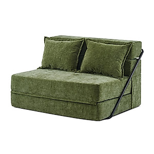 VINGLI Futon Sofa Bed Sleeper Sofa Chair Bed Twin Floor Sofa Bed Small Couch Folding Mattress Olive Green Couches for Living Room Floor Chair Freestanding RV Futon Couches for Indoor and Outdoor