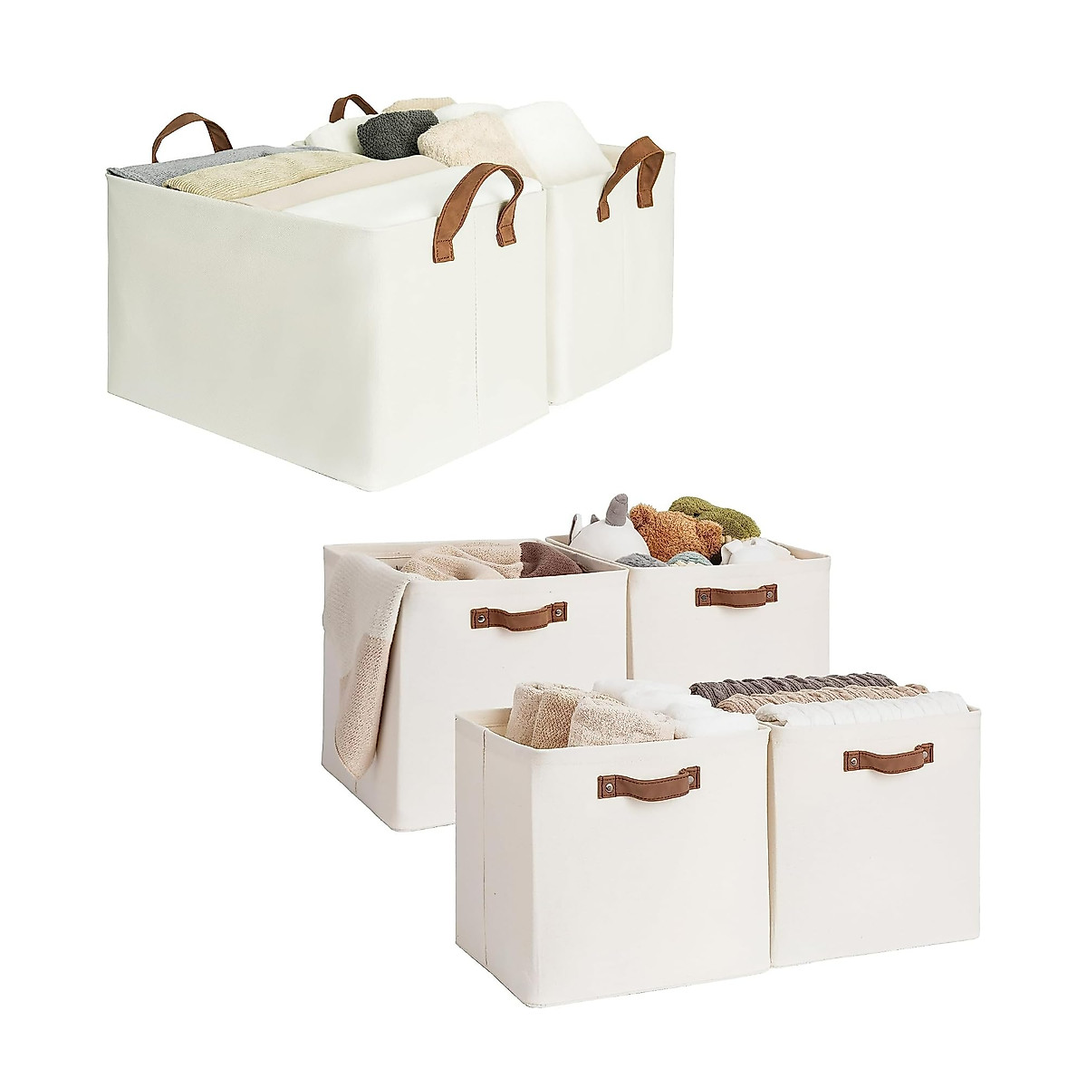 StorageWorks Storage Bins for Shelves and Fabric Storage Box with PU Handles