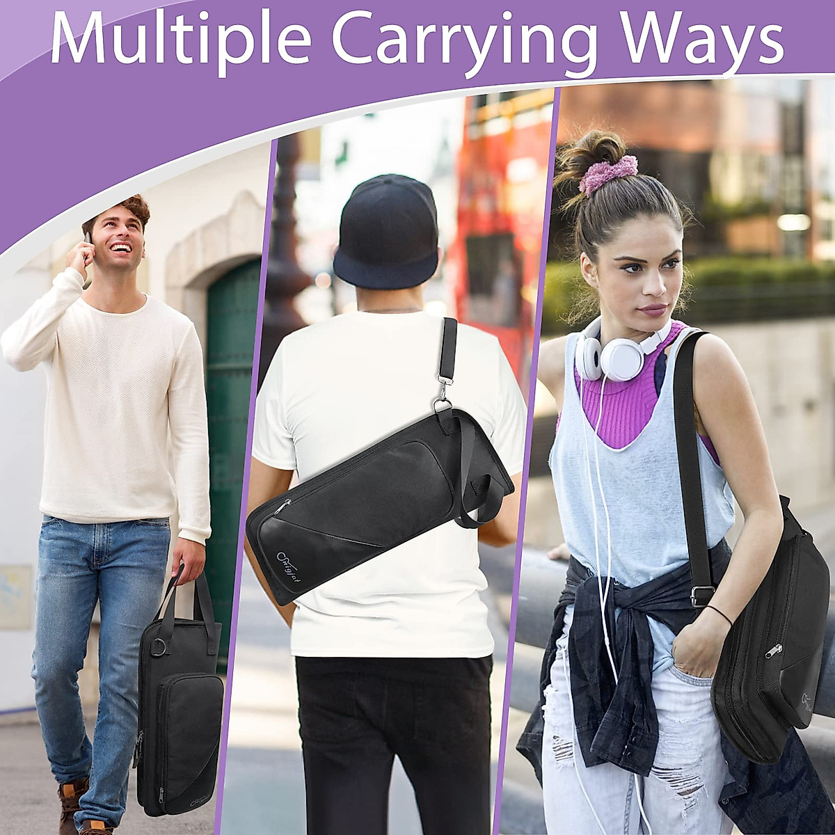 SNIGJAT Drumstick Bag with Crossbody Shoulder Strap, Large Capacity Mallet Bag with Anti-falling Pockets, Gifts for Drummers, Beginners in Band, Gig, Solid Drum Sticks Bag with Metal Hooks