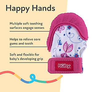 Nuby Soothing Teething Mitten with Hygienic Travel Bag, Pink.