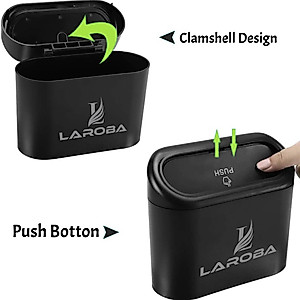Laroba Car Trash Can with Lid - Mini Auto Dustbin Garbage Organizer | Two Roll Plastic Trash Bags | Automotive Garbage Container Bin for Vehicle, Home, Office