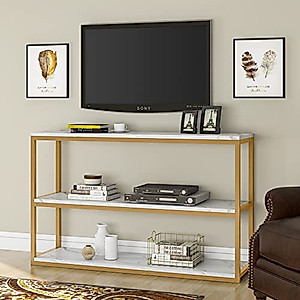 Tribesigns 3-Tier Console Table, Gold Sofa Entry Table with Faux Marble Top and Metal Frame for Home, Entryway, Hallway