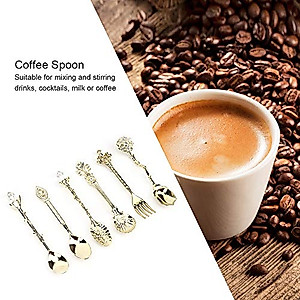 Spoon, 6Pcs Set Innovative Vintage Retro Zinc Alloy Spoons Fork Set Cutlery Kitchen Accessory for Mixing and Stirring Drinks, Cocktails, Milk (Gold (auspicious knot fork handle))