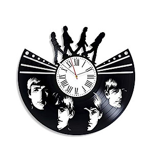 Kovides Wall Clock Modern The Beatle Music Birthday Gift for Father Wall Clock Minimalist Vintage Vinyl Record Clock Home Decor The Beatle Decor for Living Room Rock Music Band J. Lennon Art