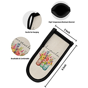 Spring Flower Hot Handle Holder, Pot Pan Handle Covers, Colorful Rose Watercolor Burlap Texture Cast Iron Skillet Handle Covers, Heat Protecting Pan Handle Sleeves Mitt for Kitchen, 2PCS