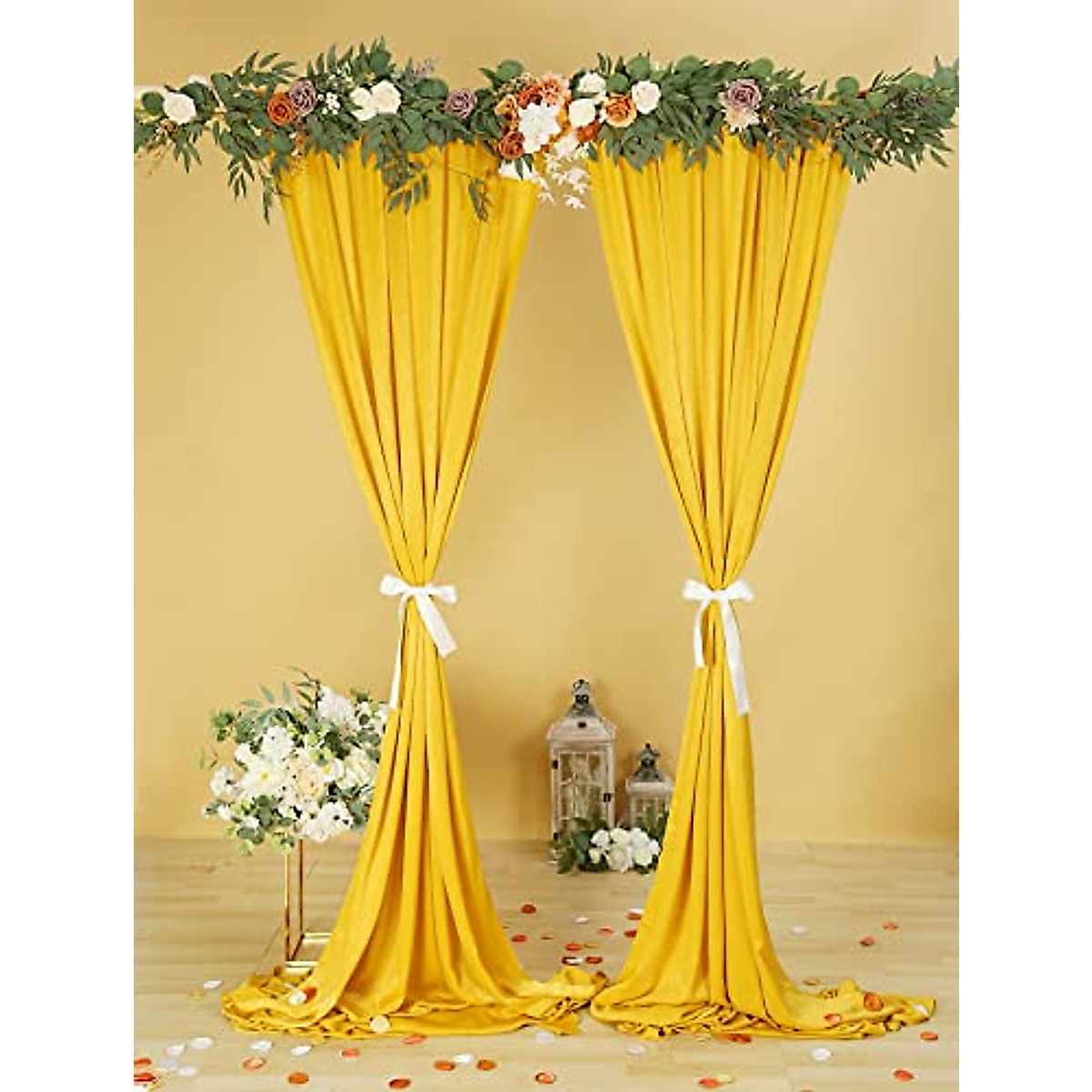 Cytdkve 2 Panels 4.8 Feet x 10 Feet Gold Velvet-Like Wedding Backdrop Curtain Drapes, Silky Soft Window Curtains Panels for Wedding Ceremony Birthday Party Decorations