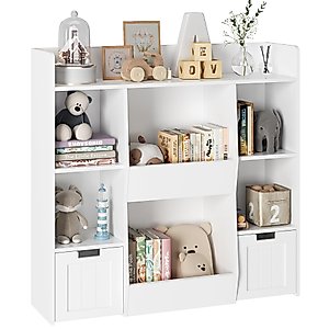 GarveeHome Large Toy Storage Organizer,Kid's Bookshelf with 2 Movable Drawers and 6 Storage Cubbies,Toy Chest for Kids Room,Playroom,Classroom,Nursery, White