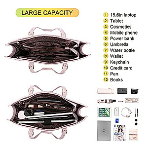 LOVEVOOK Laptop Bag for Women, Fashion Computer Tote Bag Large Capacity Handbag, Leather Shoulder Bag Purse Set, Professional Business Work Briefcase for Office Lady, 2PCs, 15.6-Inch, Light Pink