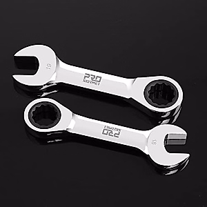 Prostormer Stubby Ratcheting Combination Wrench Set, 10-Piece 8-19mm Metric Chrome Vanadium Steel Ratchet Wrenches with Rolling Pouch, 72-Teeth, 12-Point Box End