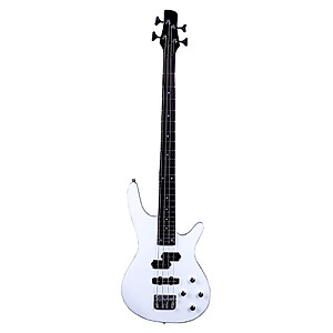 IB Bass,Electric Bass Guitar Beginner Kit 4 String Exquisite Basswood Bass with Power Line and Wrench Tool for Starter (White)