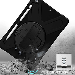 ProCase Rugged Case for iPad 9th/ 8th/ 7th Generation 10.2" (2021/2020/2019), Heavy Duty Shockproof Protective Cover with Strap for iPad 9/8/7 -Black