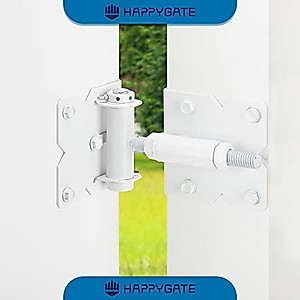 Heavy Duty Self Closing Gate Hinges Hardware Kit for Wooden Vinyl Fence 90 Degree Adjustable Gate Hinges Hardware Kit for Metal Gates with 22 Durable Screws and Swing Adjuster Tool, 2 Pack, White