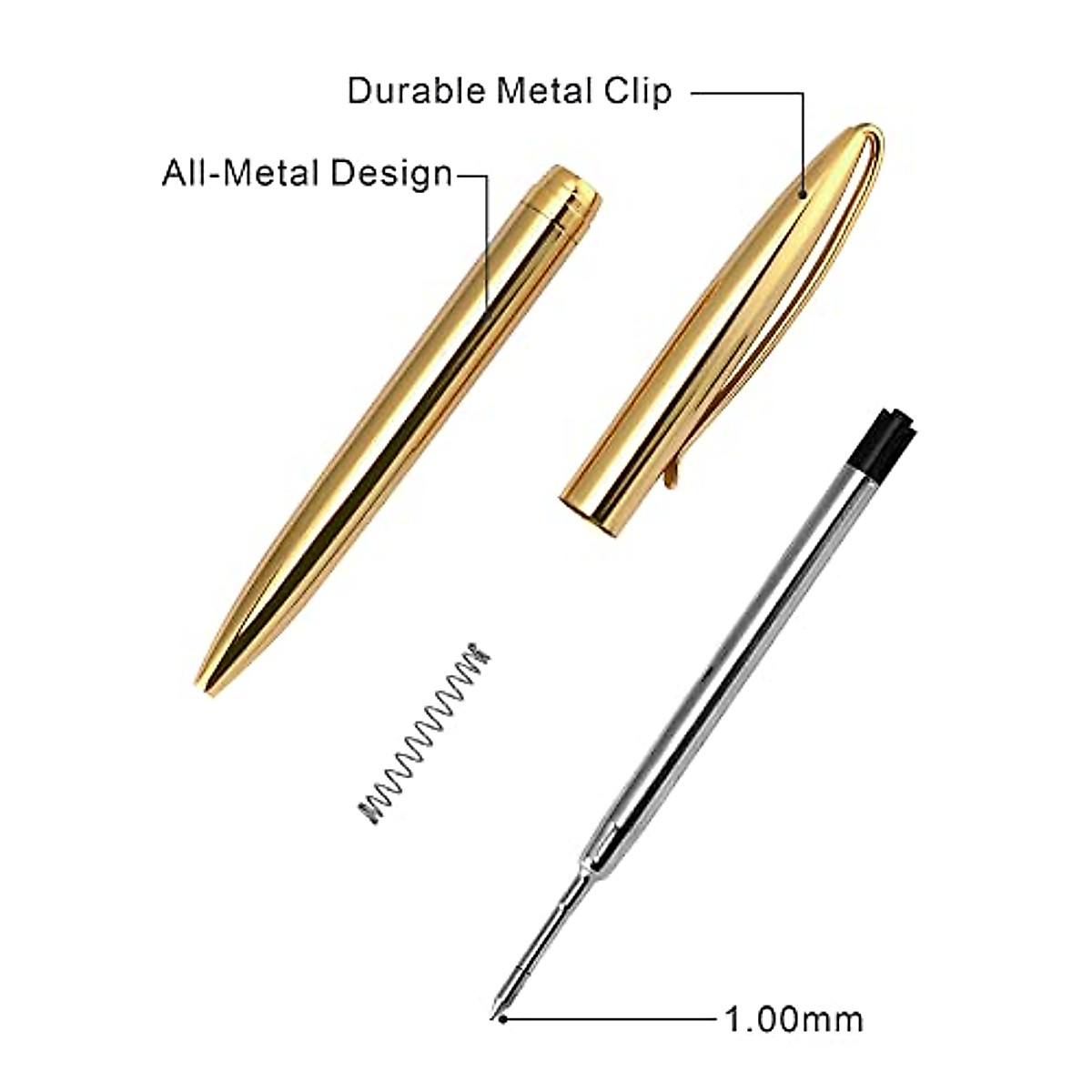 Cambond Ballpoint Pens, Guest Pen Stainless Steel Nice Pens for Guest Book Uniform Christmas Gift - Black Ink (1.0mm Medium Point), 3 Pens with 6 Extra Refills (Gold)