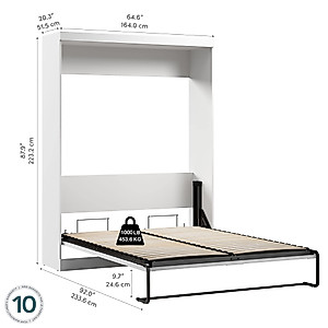 Bestar Pur 67W Queen Size Murphy Cabinet Bed with Mattress in White, Space-Saving Sleeping Arrangement for Multipurpose Bedroom, Guest Room or Home Office