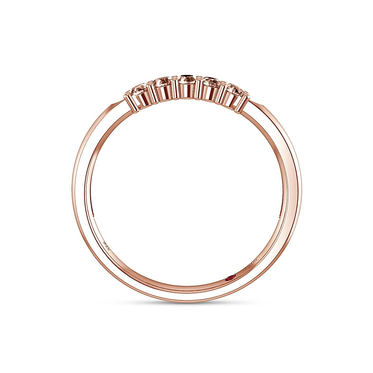 GEMVIO Collection Five Stone Ring, Round Cut Natural Morganite Gemstone Engagement Ring in 14K Rose Gold Over Sterling Silver Anniversary Wedding Band Ring(0.15 Cttw)-5.5