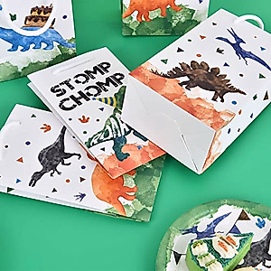 WERNNSAI Watercolor Dinosaur Party Bags - 16 Pack Dinosaur Party Favor Bags for Boys Kids Dino Theme Party Supplies Candy Treat Goodies Gift Bags with Handle
