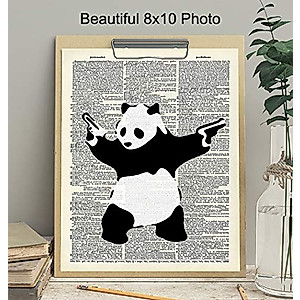 Banksy Shooting Panda Poster - 8x10 Graffiti Wall Art, Home Decor, Decoration - Cool Urban Street Art for Bedroom, Apartment, Living Room - Gift for Men, Boys, Teens, Guns or Firearms Fans -UNFRAMED