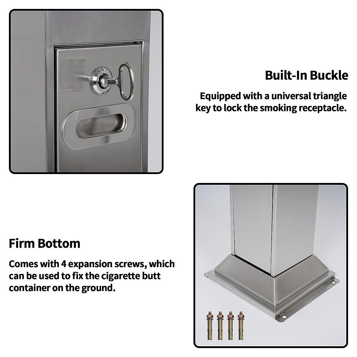 lukar Commercial Trash Receptacles Metal Trash Container Heavy Duty Trash Disposal Outdoor Vertical Trash Can for Patios Gardens Hotels Pubs Offices(Silver)