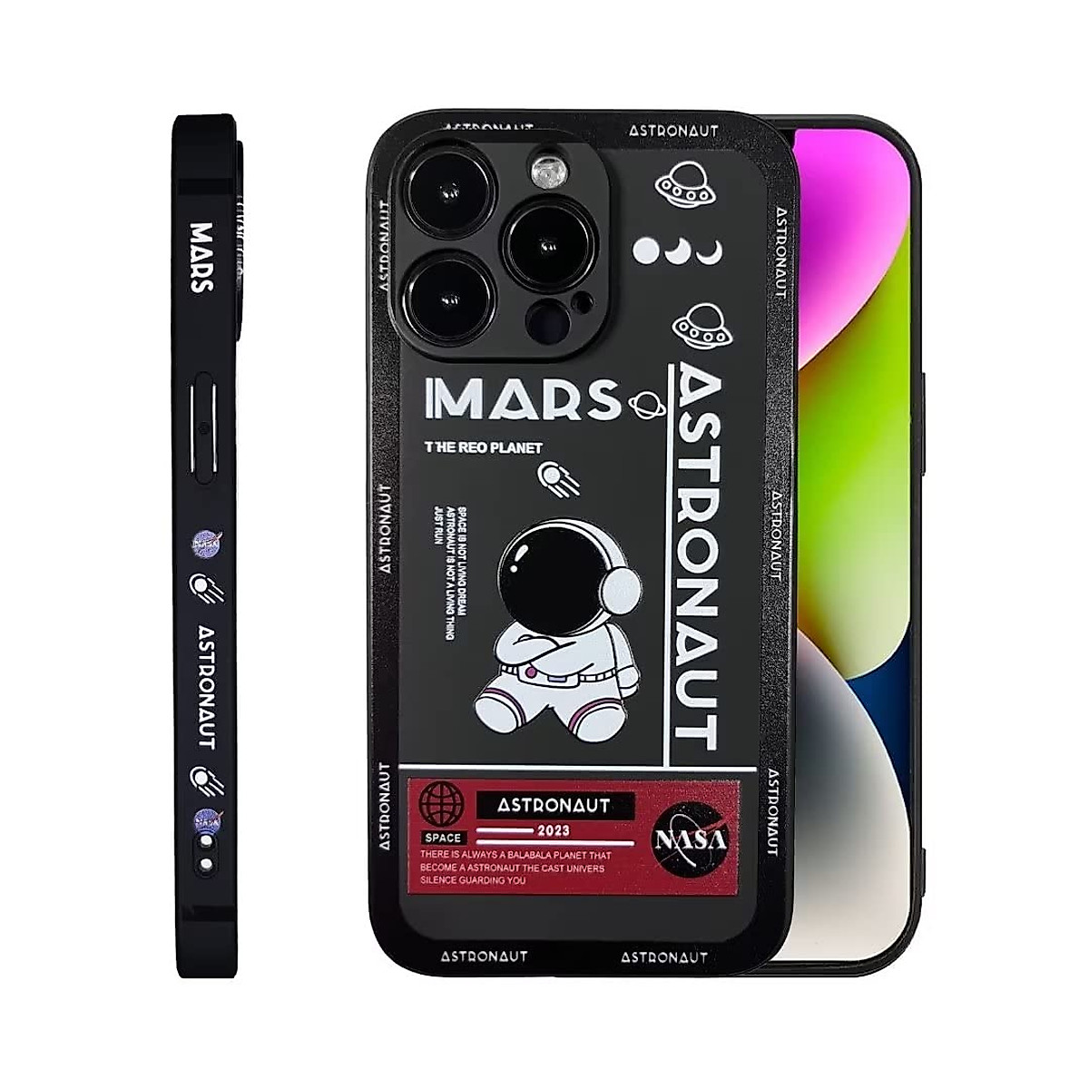 SUIMITAO for iPhone 13 Pro Max Case Cute Astronaut Cartoon Compatible with iPhone 13 Pro Max Case Space Cool Design Mars Phone Case Black