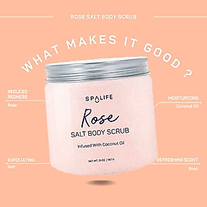 SpaLife Rose Salt Body Scrub Infused with Coconut Oil