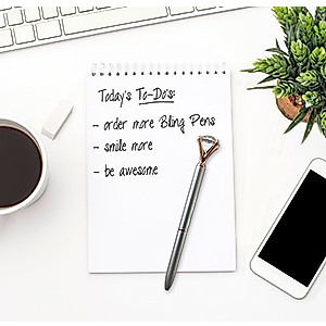 Rose Gold Diamond Pens | 4 Crystal Pens and 4 Navy Blue Velvet Gift Bags | Bling Pens Make Great Gifts for Women, Coworkers and Teachers | Beautiful Rose Gold Office Supplies