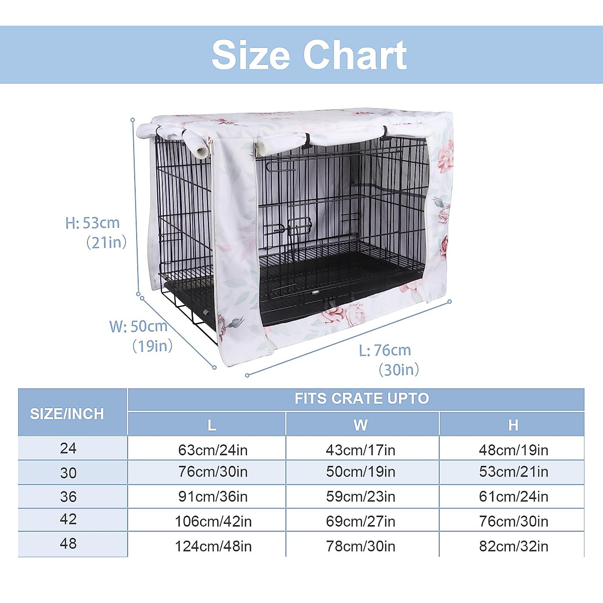 Pethiy Dog Crate Cover Durable Polyester Pet Kennel Cover Universal Fit for Wire Dog Crate - Fits Most 30 inch Dog Crates - Cover only-Flower-30
