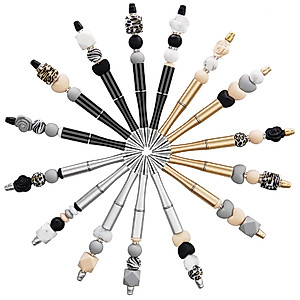 Beadable Pens Bulk Beaded Ballpoint Pens with Silicone Beads & Pen Cases, DIY Bead Pens with Assorted Beads & Pen Cover, Craft Pen Making Kit Gift (15 pieces)