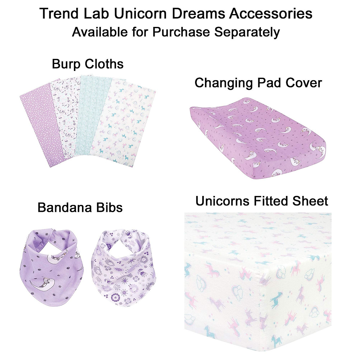 Trend Lab Unicorn Dreams 3 Piece Crib Bedding Set, Can Be Used As A Blanket Or A Playmat for Tummy Time, Includes Quilt, Fitted Crib Sheet and Skirt