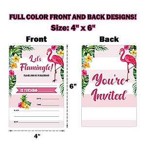 Let's Flamingle Birthday Party Invitation Cards, Summer Flamingo & Palm Leaves Pineapple Invitation for Kids Girls Boys Luau Birthday Party Celebration Supplies, 20 Invitations with Envelopes - JY646