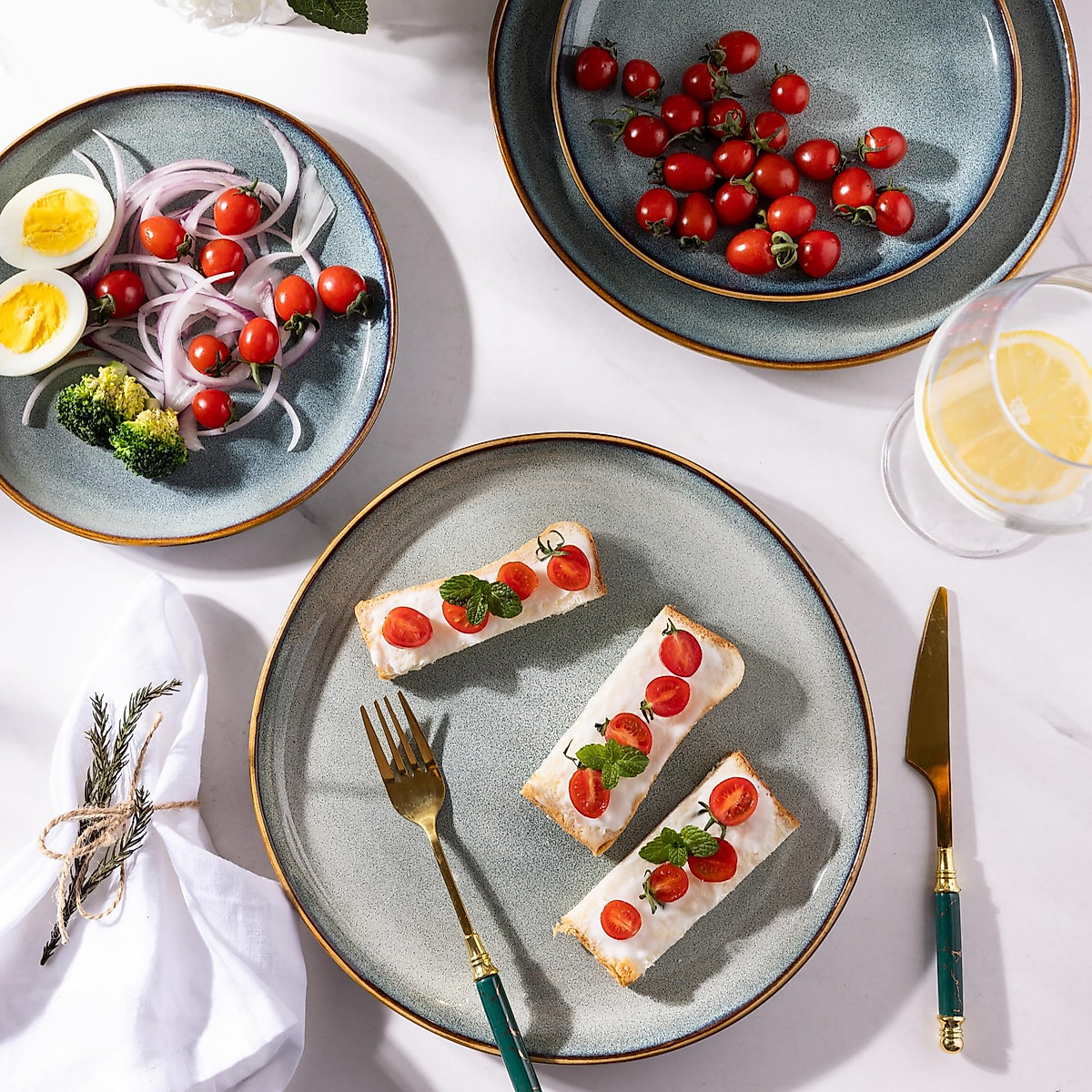 AmorArc Ceramic Dinner Plates Set of 6, 10.5 Inch Handmade Reactive Glaze Stoneware Plates, Rustic Shape Dinnerware Dish Set for Kitchen, Microwave & Dishwasher Safe, Scratch Resistant