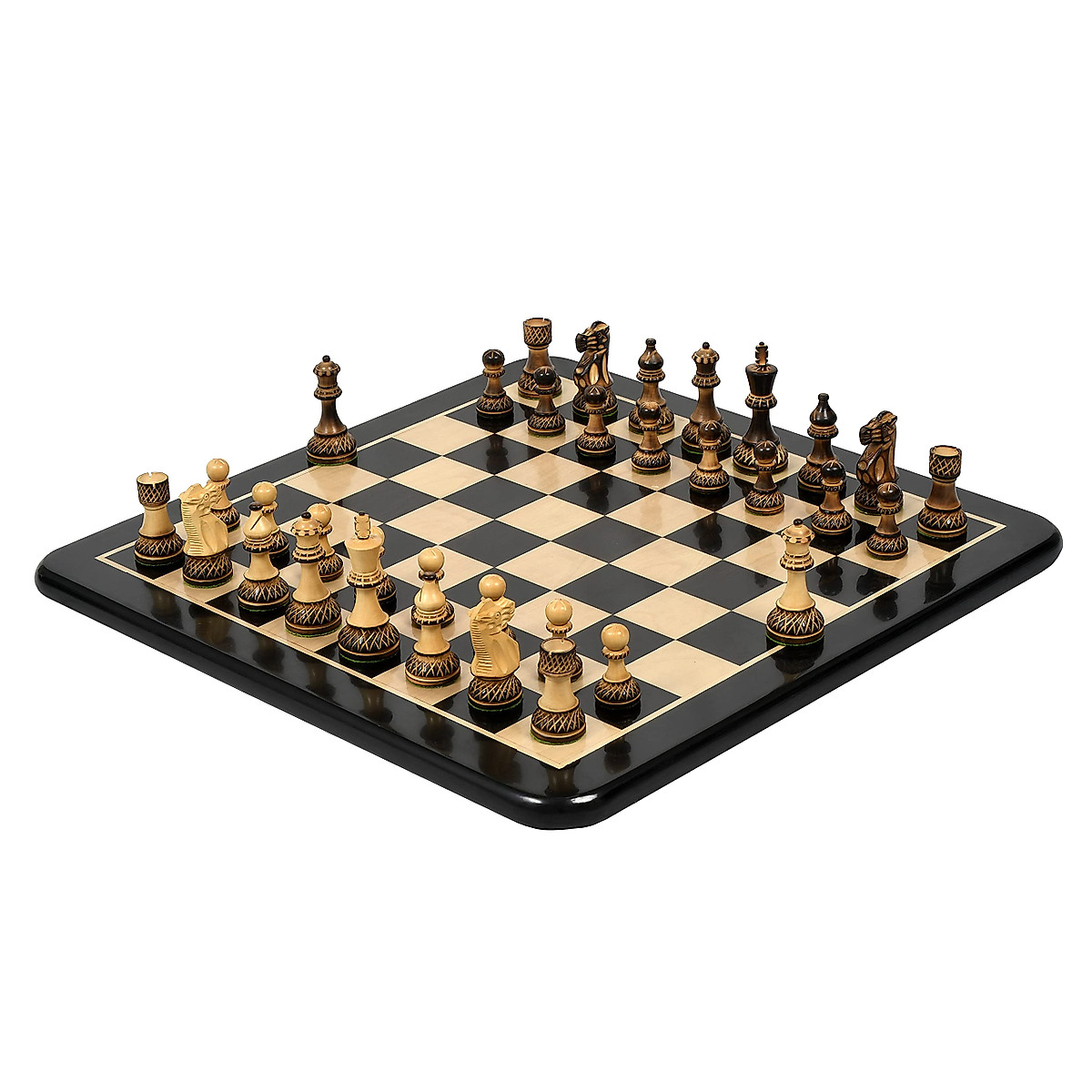 CHESSBAZAAR 3.8" King Burnt Blazed Chess Set for Adults & Kids, Wooden Chess Pieces only in Burnt Boxwood