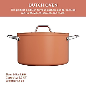 CIARRA Nonstick Dutch Oven with Lid, 6.2 QT Ceramic Dutch Oven with Dual Handles, Non Toxic, PTFE & PFOA Free, Oven Safe & Compatible with All Stovetops, Orange