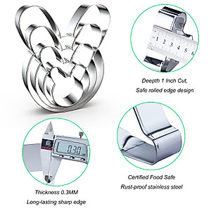 Bunny Cookie Cutter Set Large - 5", 4", 3", 2" - 4 Piece Easter Bunny Rabbit Hare Head Face Shaped Cookie Cutters - Stainless Steel