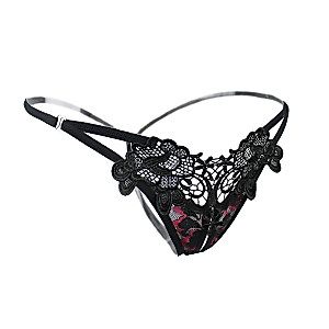 SLITHICE Women Sexy Floral Y-Back G-String Panties (as1, alpha, s, regular, regular, Black)