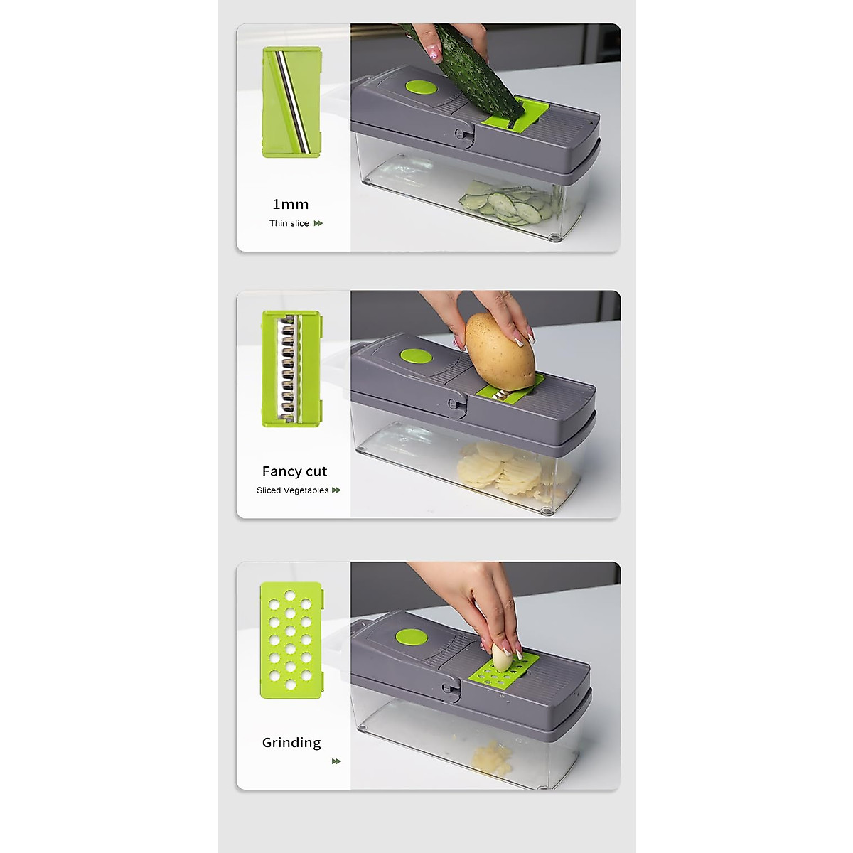 BM VIRAL Vegetable Chopper, Onion Chopper, Mandolin Slicer, Pro 10 in 1 professional food Chopper Multifunctional Vegetable Chopper and Slicer, Dicing Machine, With Container (grey)