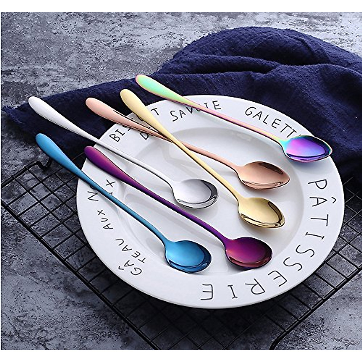 Long-handled ice tea spoon, cocktail stir spoons, stainless steel coffee spoons, ice cream scoop Set of 8