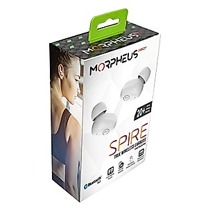 Morpheus 360 Spire True Wireless Earbuds, Wireless Microphone, Bluetooth 5.2 Wireless Ear Buds, One Touch Media Control, Waterproof Earbuds, with Recharging Earbud Case - White